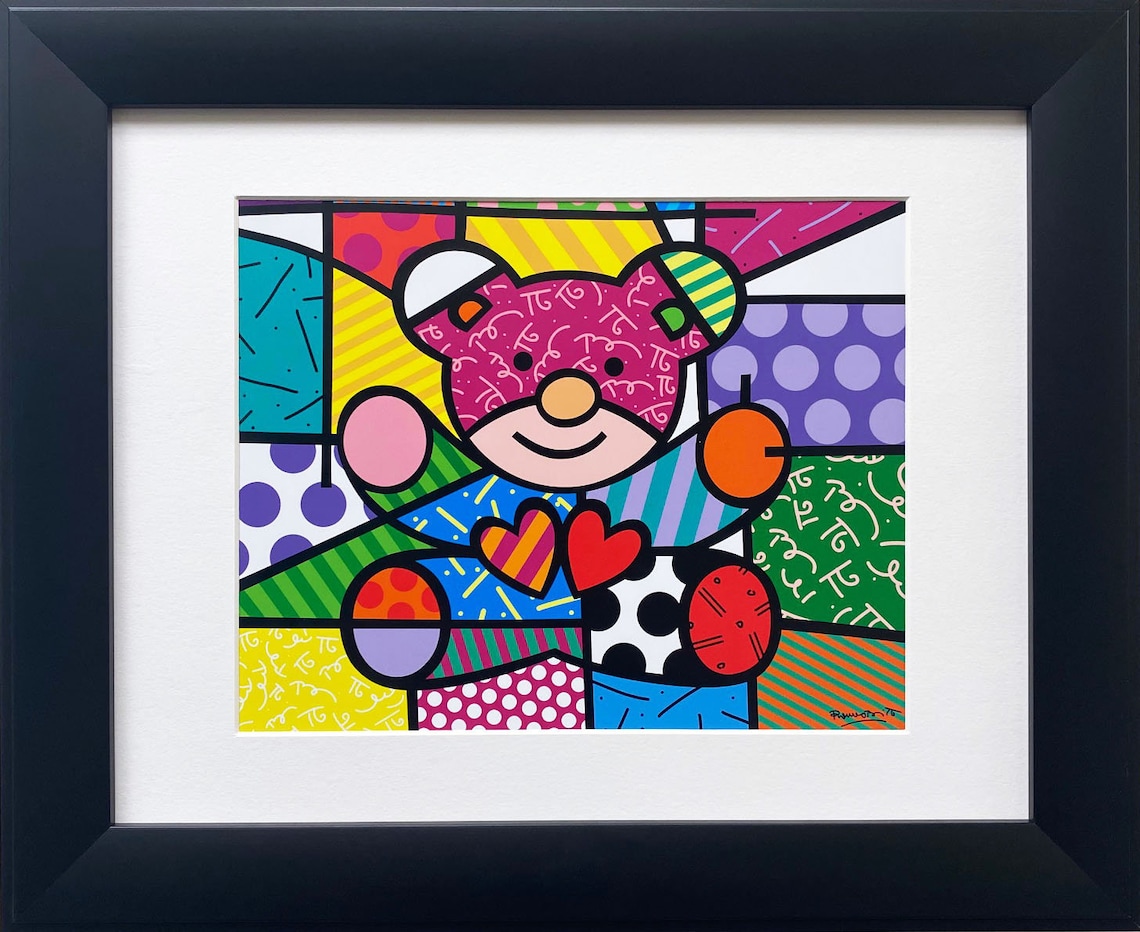 Romero Britto Teddy Bear NEWLY CUSTOM Matted | Etsy