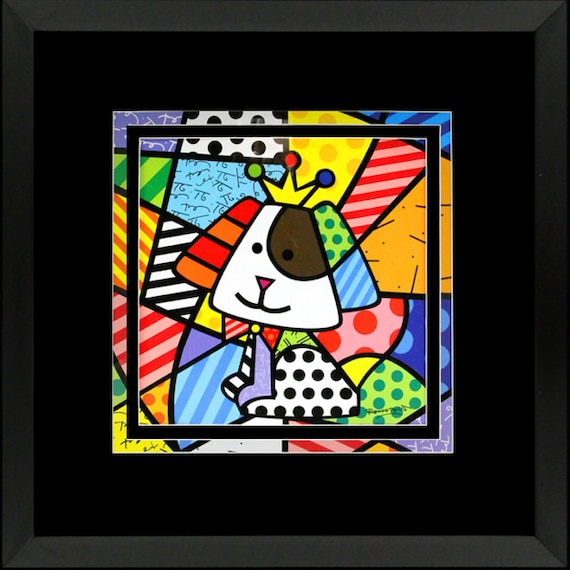 Romero Britto royalty Dog NEW CUSTOM Matted FRAMED - Etsy