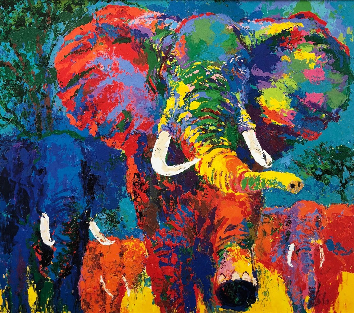 Leroy Neiman elephant Charge CUSTOM FRAMED ART | Etsy