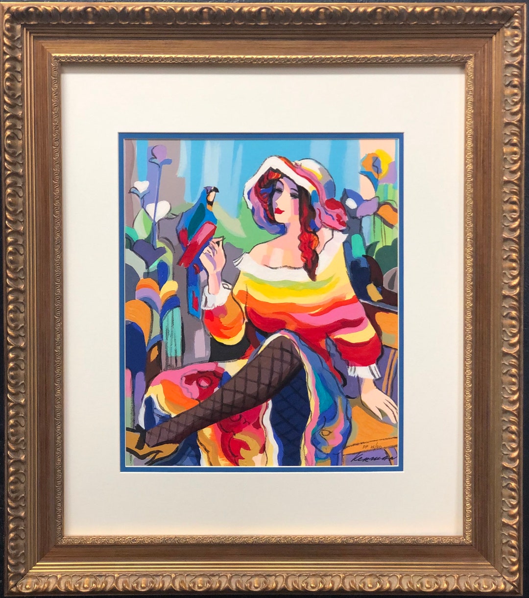 Michael Kerman "lady With a Parrot" HAND SIGNED #'d FRAMED Serigraph ...