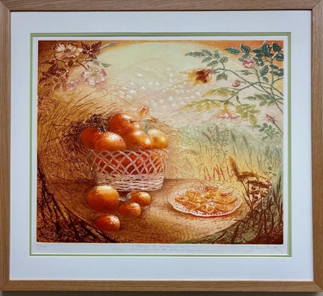 Suzanne Pirotte " Orange Et Mandarine" Signed Etching FRAMED Fruit Art ...
