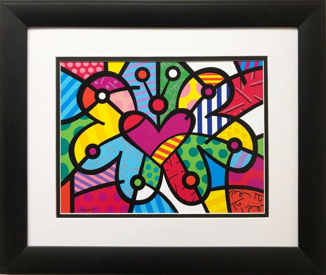 Romero Britto "heart Butterfly" NEWLY CUSTOM FRAMED Art Print - Etsy