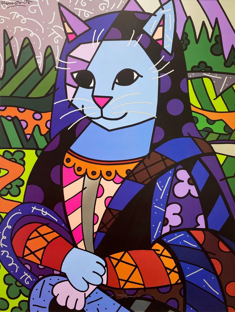 Romero Britto "mona Cat (metallic)" New Custom FRAMED ART PRINT - Etsy