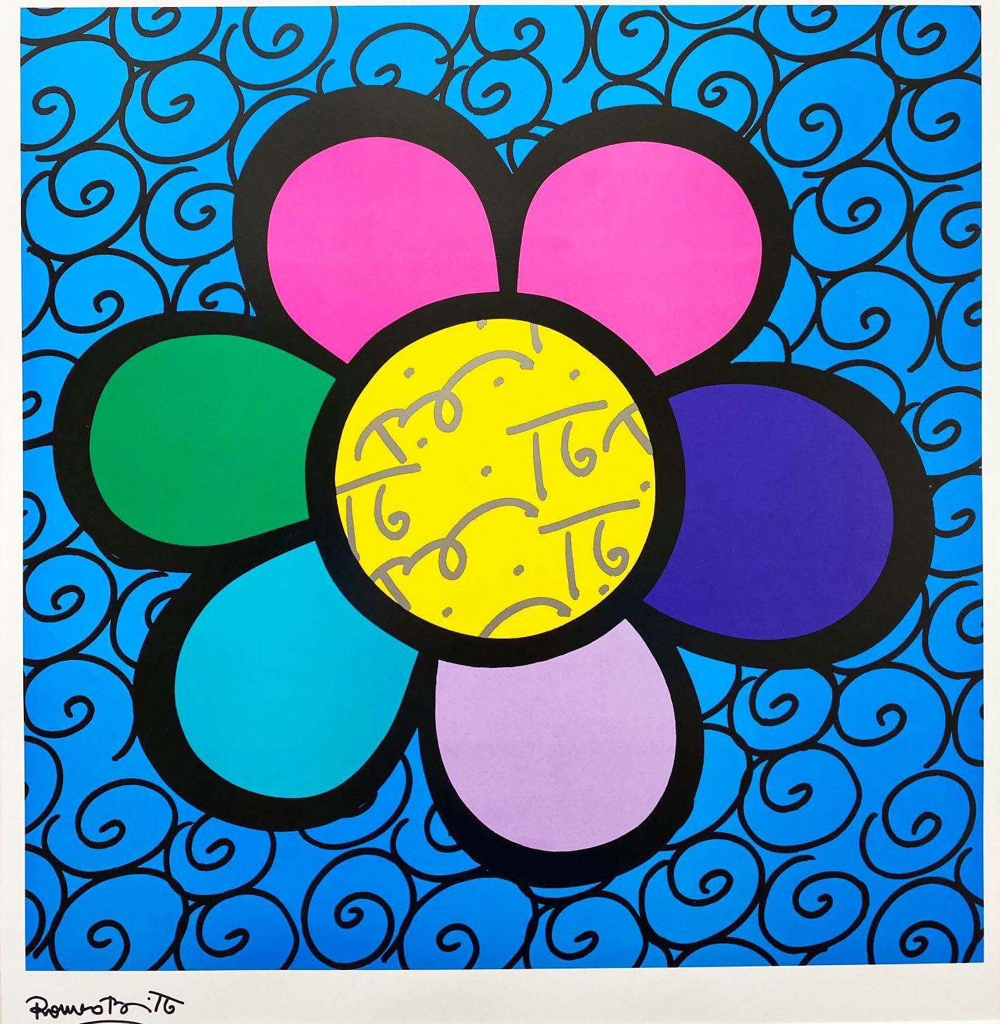 Romero Britto flower Power II blue Newly Custom | Etsy