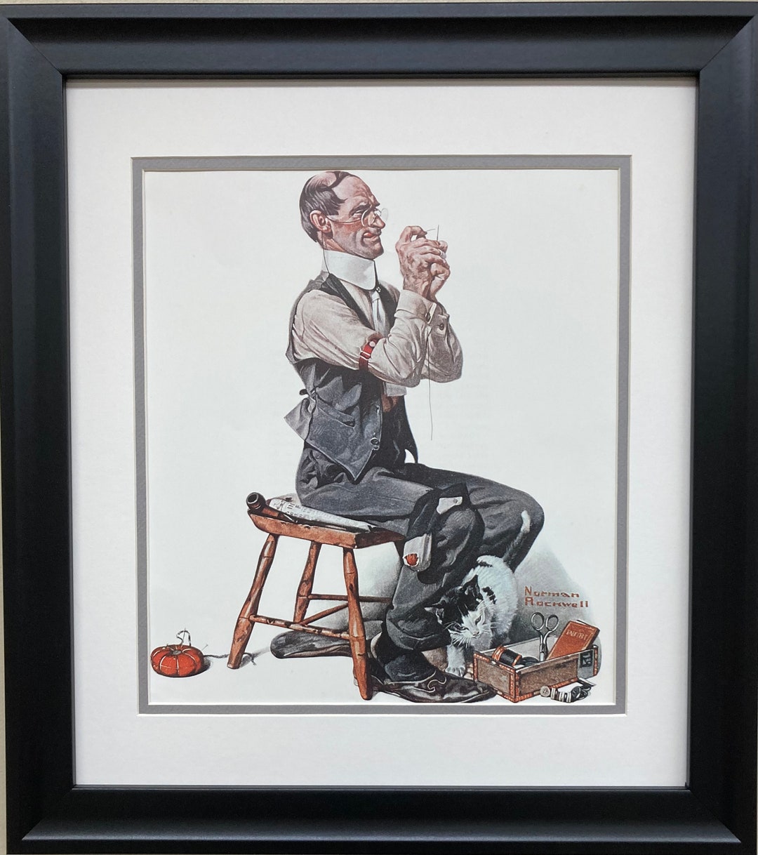 Norman Rockwell "man Threading a Needle" CUSTOM FRAMED Art Print ...