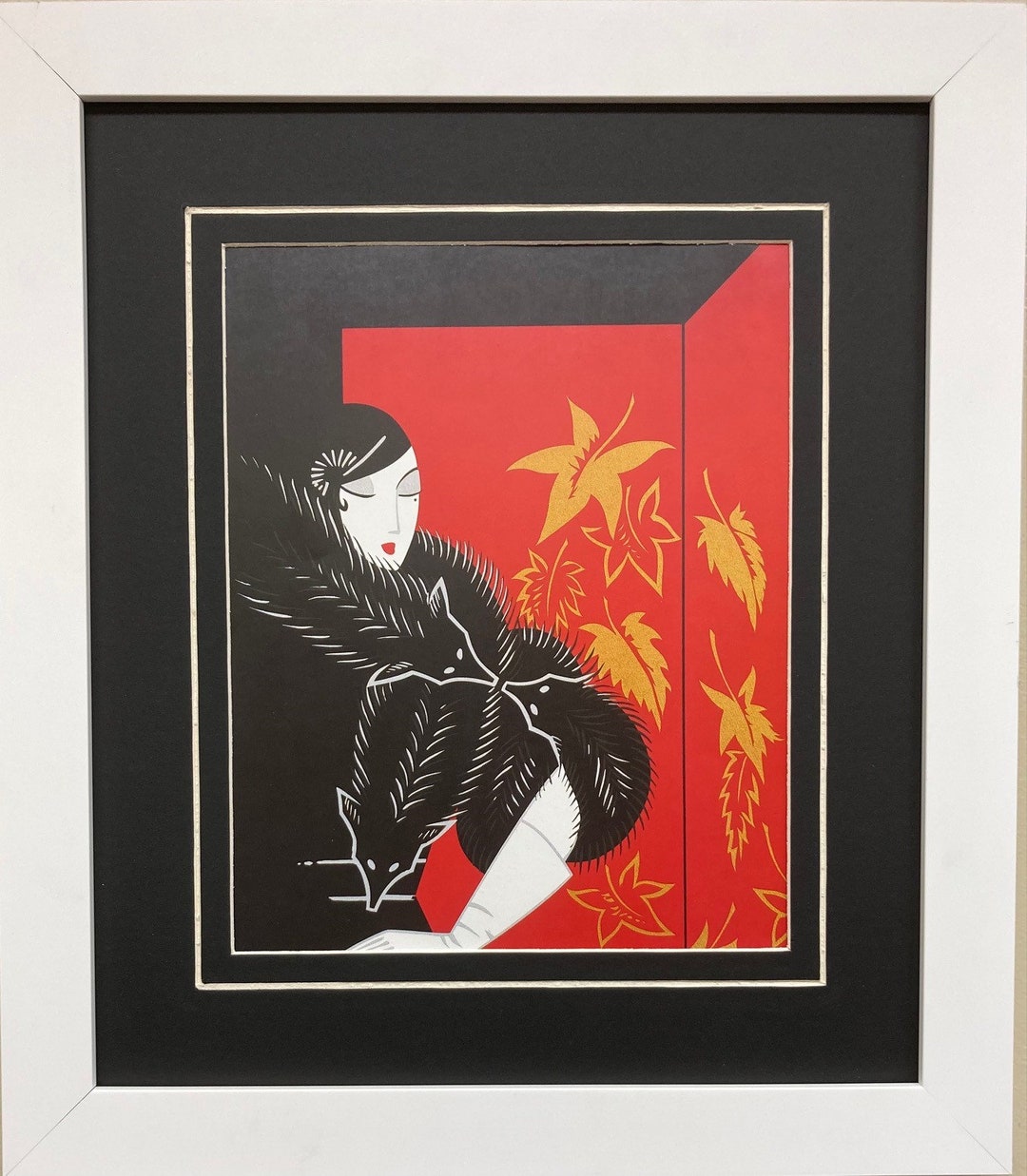 Erte "furs" Newly CUSTOM FRAMED Print Art Deco Design Fashion 14"x16 ...