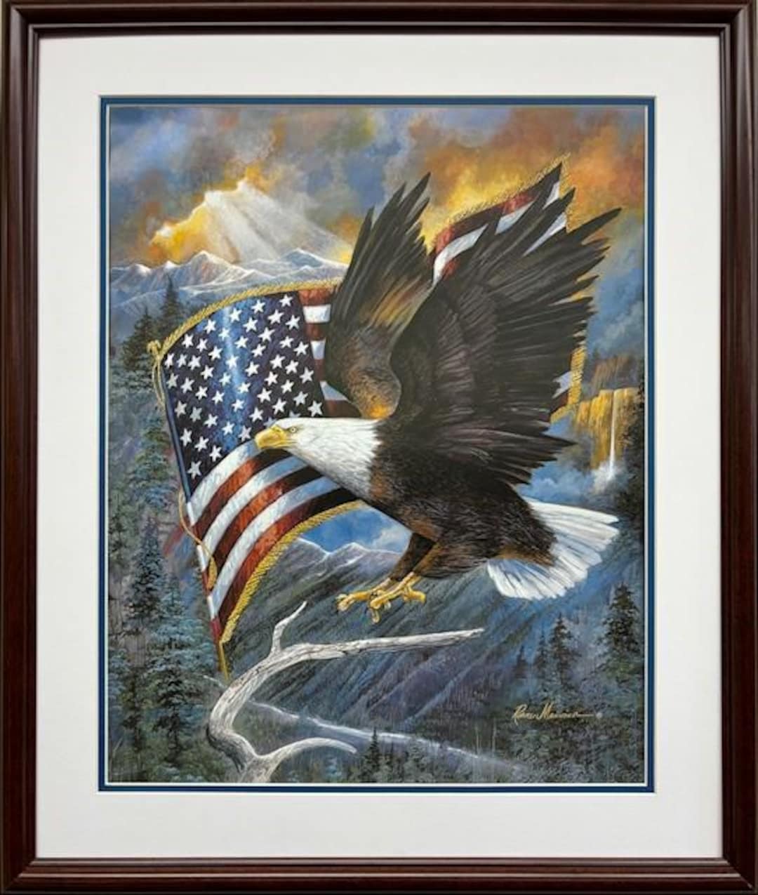 Ruane Manning "america's Pride" FRAMED Wildlife Art Eagle Soaring USA ...