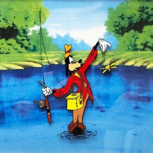 Disney goofy Fishing CUSTOM FRAMED Limited Edition Animation Sericel ...