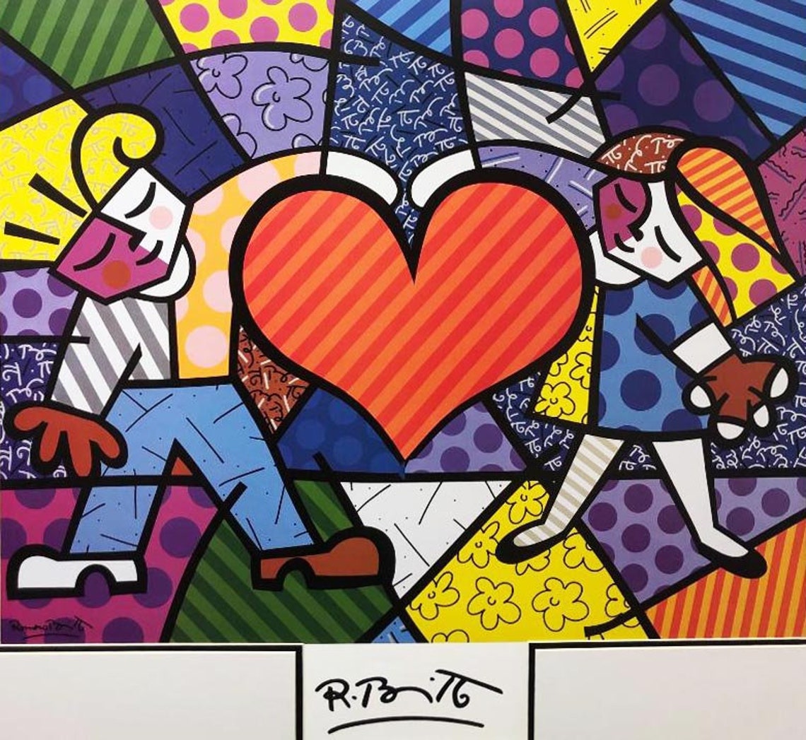 Romero Britto heart Kids lg NEWLY CUSTOM FRAMED - Etsy UK