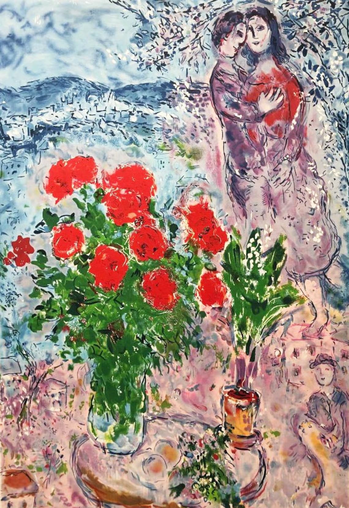 Marc Chagall Red Bouquet With Lovers Custom Framed Etsy