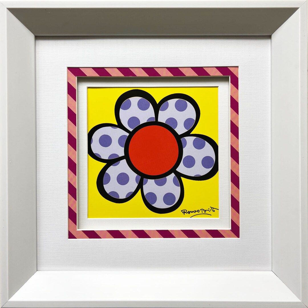 Romero Britto Framed "flower Power" WHITE FRAME Purple PD Custom Matted ...