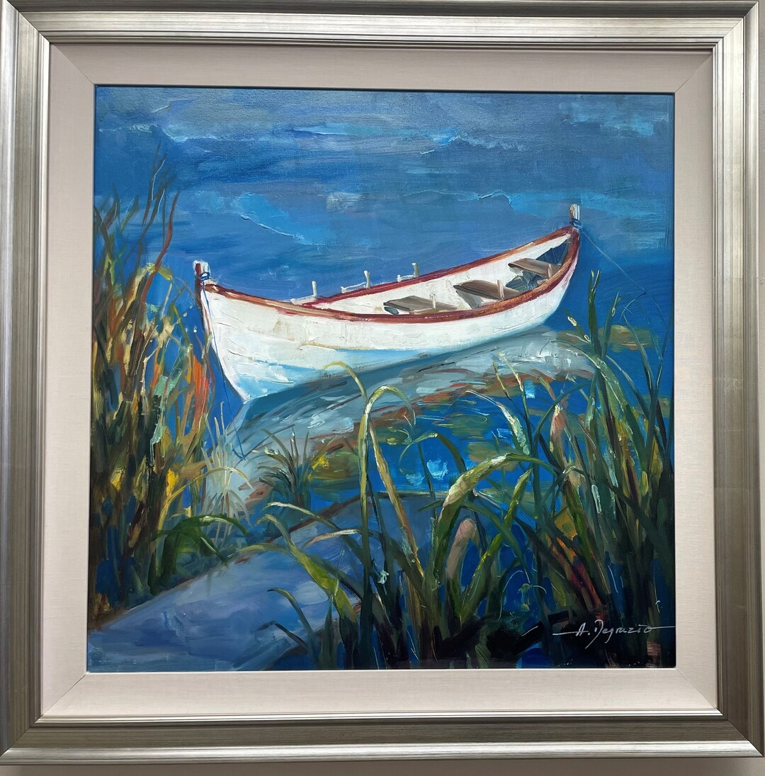 A. Degrazio "boat at Rest" HAND SIGNED Original Oil Framed Art Seascape ...