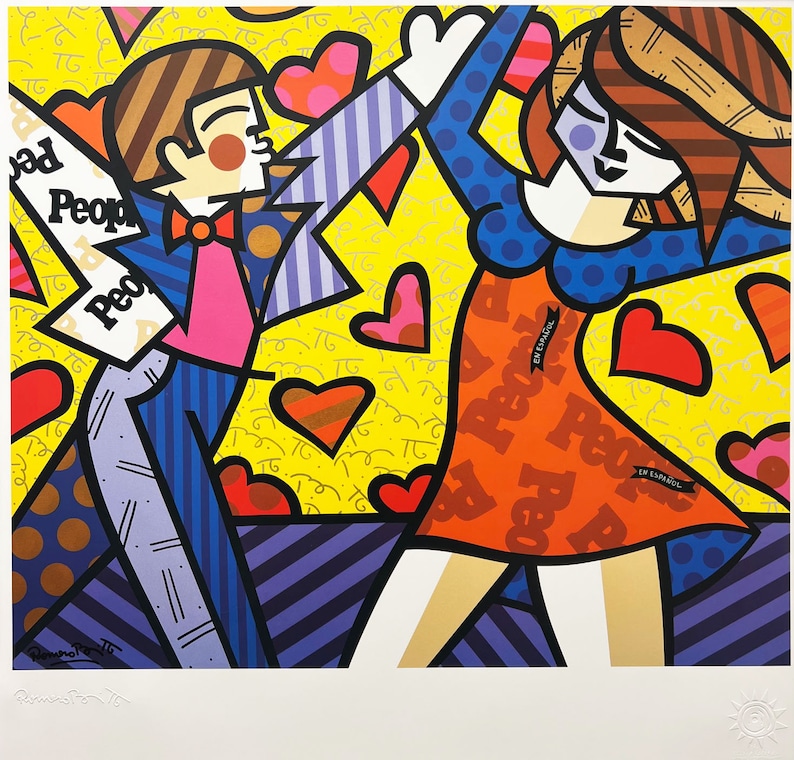 Romero Britto "people in Espanol" Newly Custom Framed Pop Art Rare Out ...