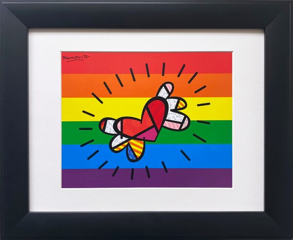 Romero Britto pride Heart NEWLY CUSTOM FRAMED Art - Etsy
