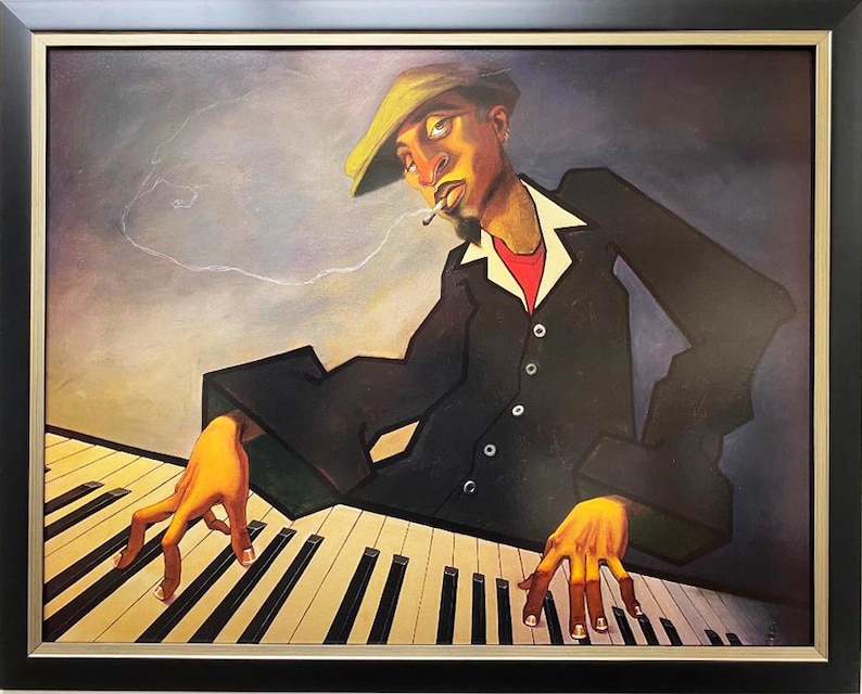 Justin Bua "piano Man Ii" Custom FRAMED Black Art - Etsy