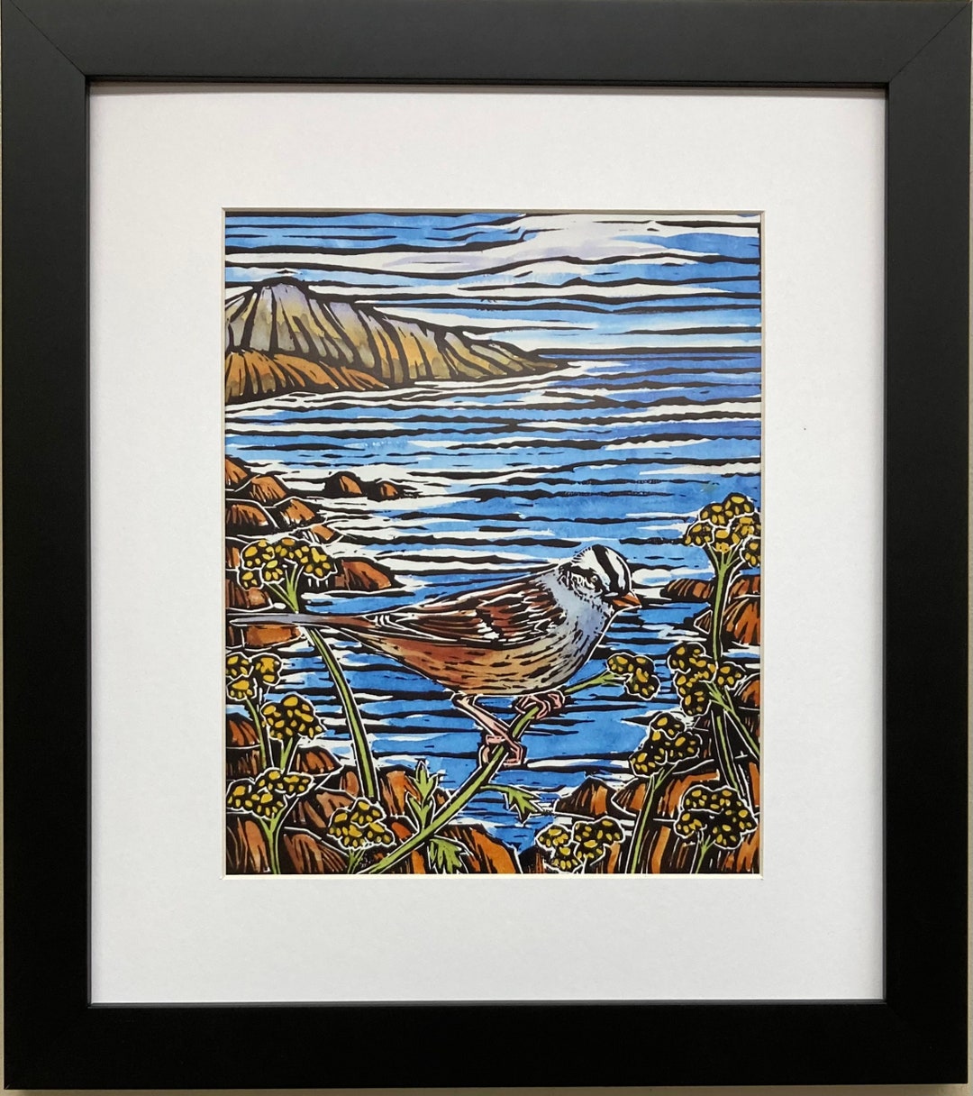 Molly Hashimoto "white-crowned Sparrow at Pt. Lobos" Custom Framed Art ...