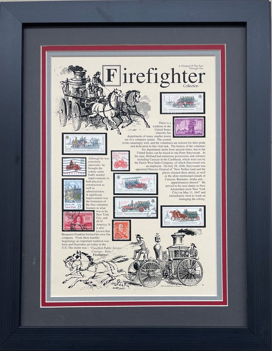 Stamps "firefighter" Custom Framed Stamp Art - Etsy