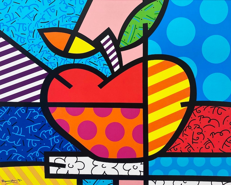 Romero Britto "the Apple" Newly Custom Matted, FRAMED Art Print POP ...
