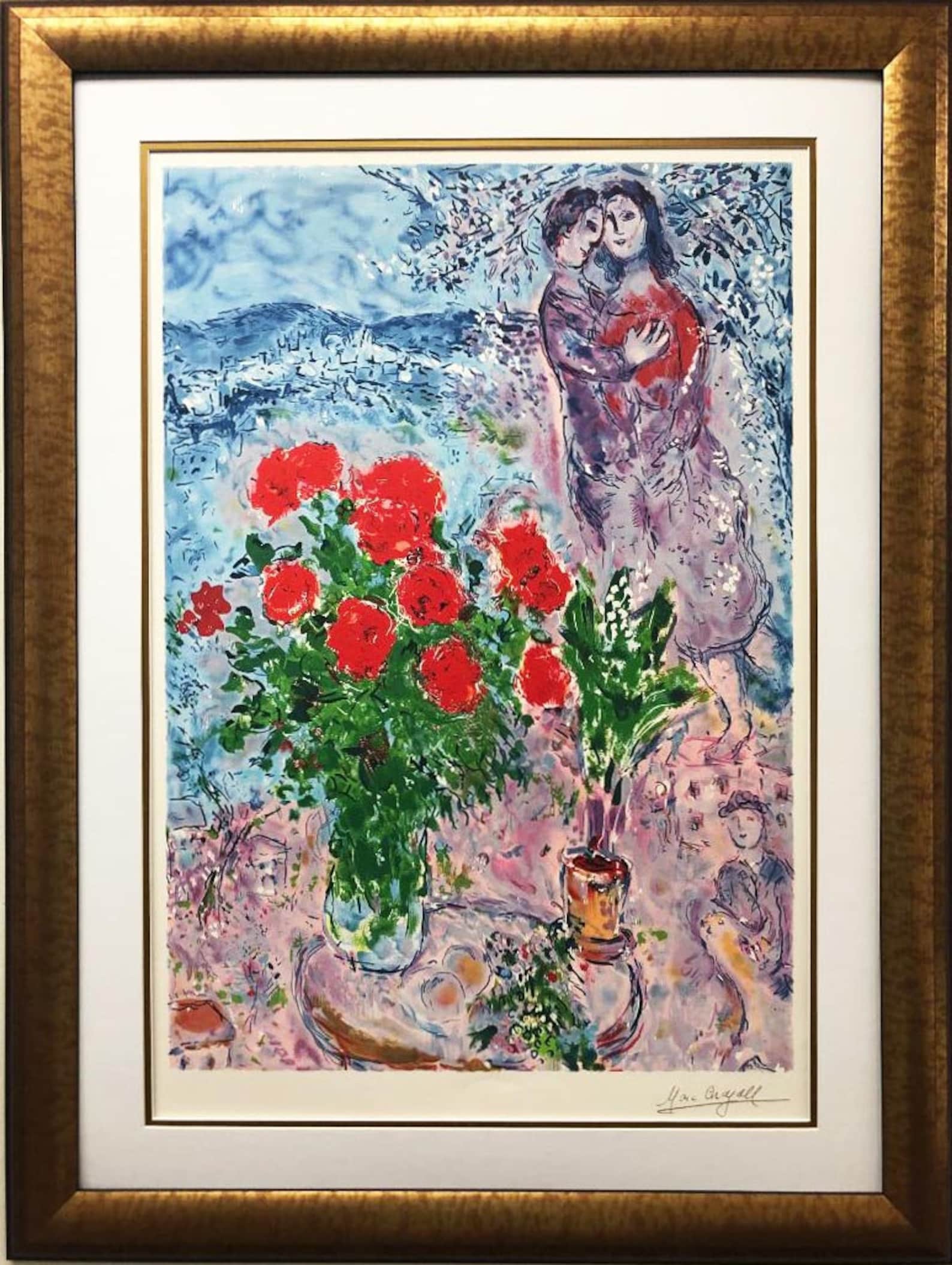 Marc Chagall Red Bouquet With Lovers Custom Framed Etsy