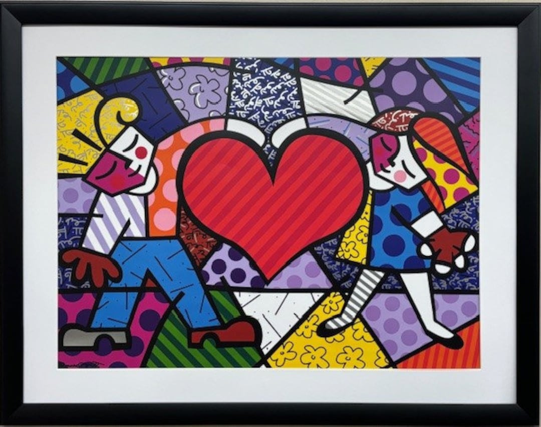 Romero Britto "heart Kids" CUSTOM FRAMED Pop Art Print With Silver Foil ...