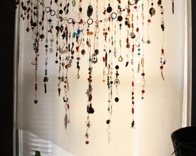 Gypsy Window Veil Diamond Eye Beaded Boho curtain w/Ethnic | Etsy