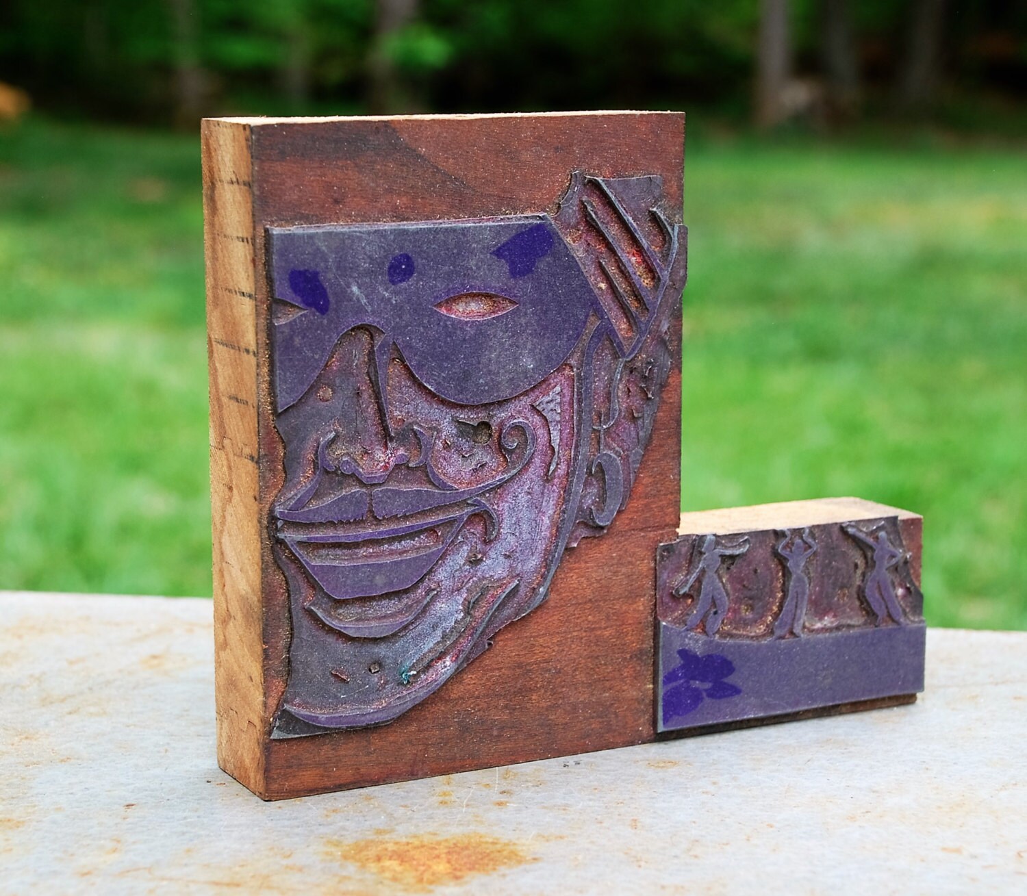Vintage Letterpress Printing Block Featuring MASKED MAN & DANCERS ...