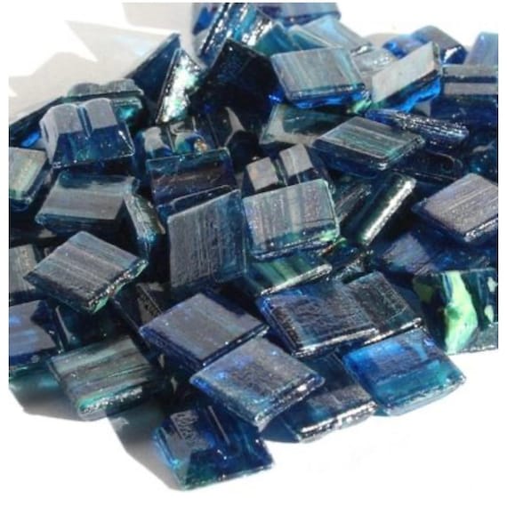 Mosaic Tile / 100 MINI Peacock Blue Metallic Glass Tiles | Etsy