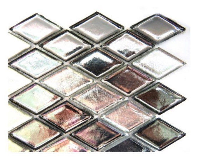 Mosaic Tiles/ Silver Metallic Glass Diamonds 14 Pieces//mosaic Tiles ...