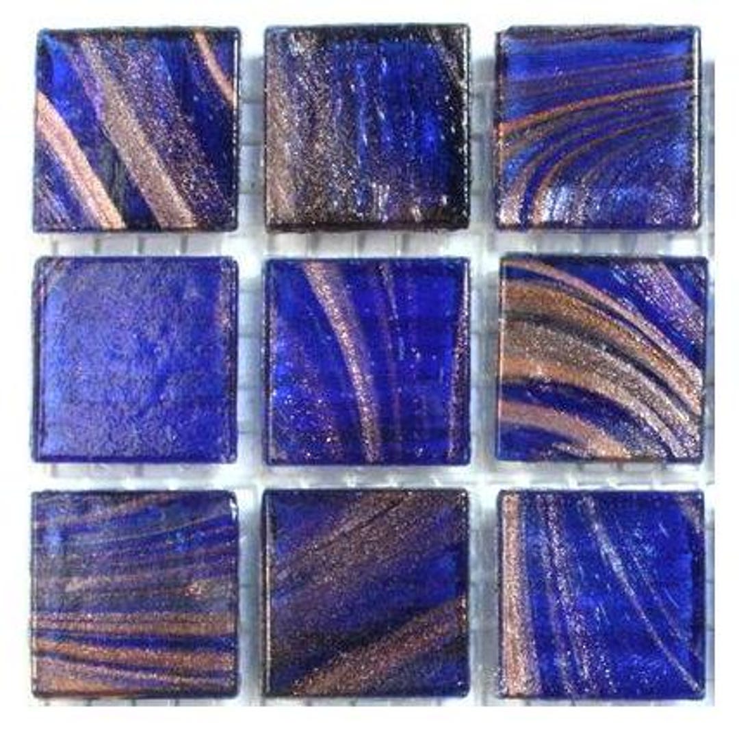 3/4" Deep Blue Metallic Glass Tiles (25) // Mosaic Tiles // Mosaic ...