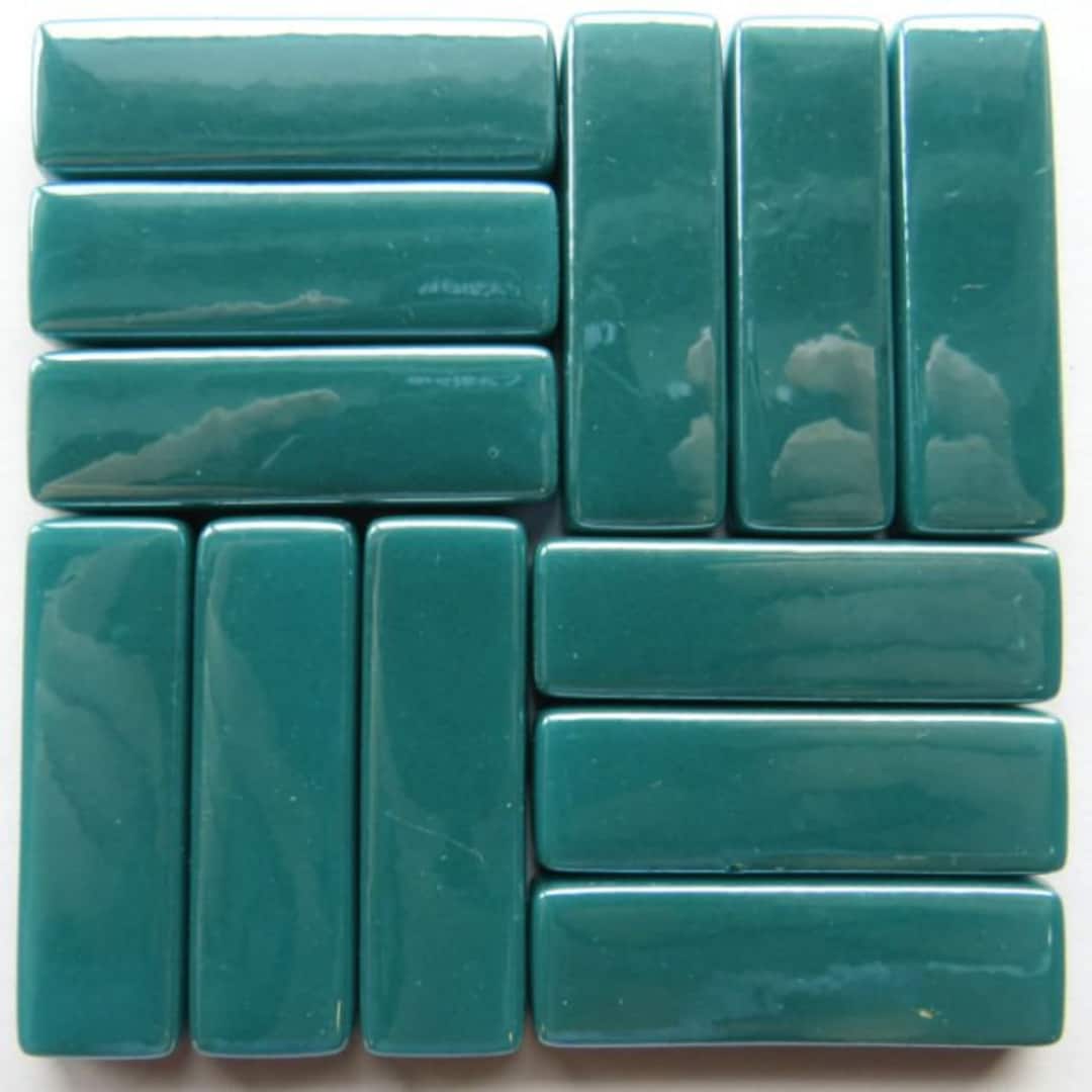 Mosaic Tiles/ Deep Teal Iridescent Glass Rectangle Tiles 100g (+\- 16pc)mosaic Tiles/ Mosaic ...