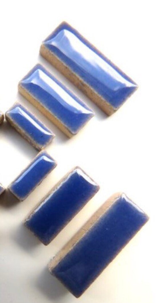 Ceramic RECTANGLE Mix Thalo Blue 50g of 3 sizes Mosaic SurplusMosaic ...