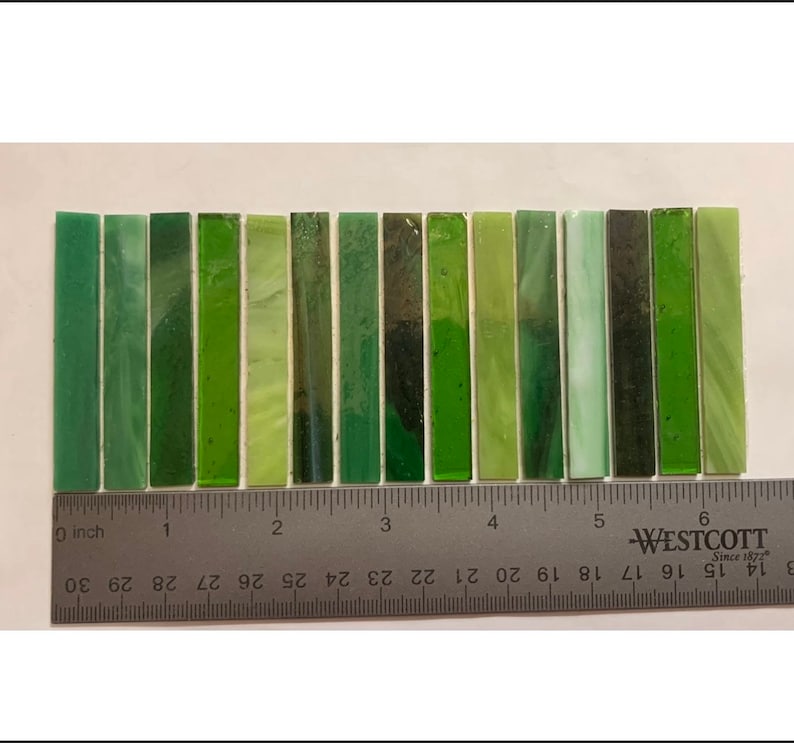 Stained Glass Green Strips Mix 15pcstained Glassmosaic Etsy