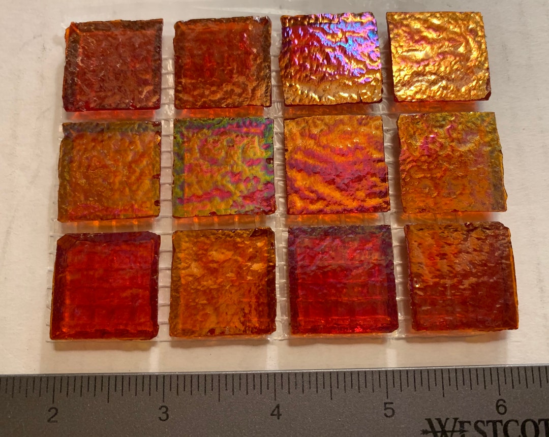 Mosaic Tiles/ 12pc 1 Cherry Red Iridescent Wavy Rough Glass Tiles ...