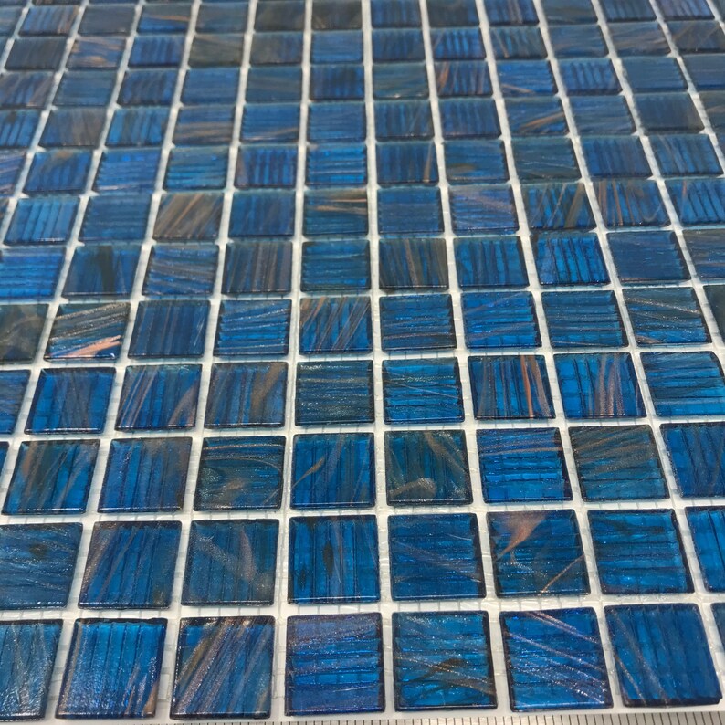 3/4 Island Blue Metallic Glass Tiles 25 // Mosaic - Etsy