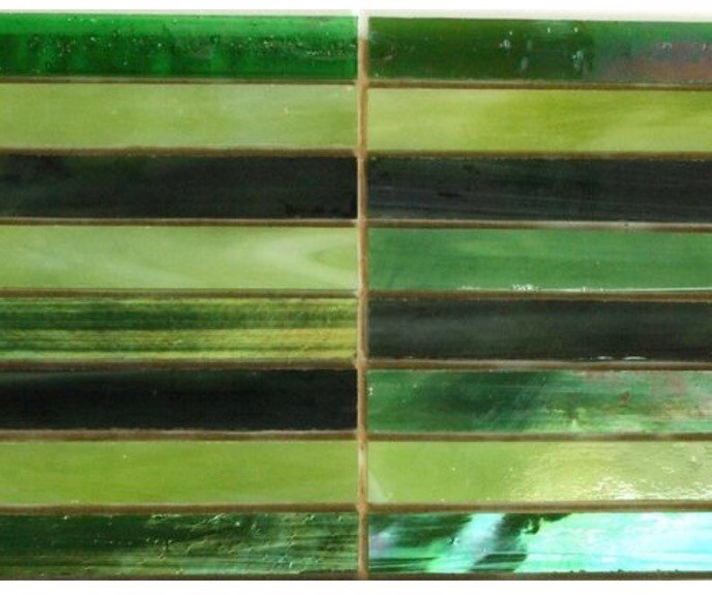 Stained Glass Green Strips Mix 15pcstained Glassmosaic Etsy