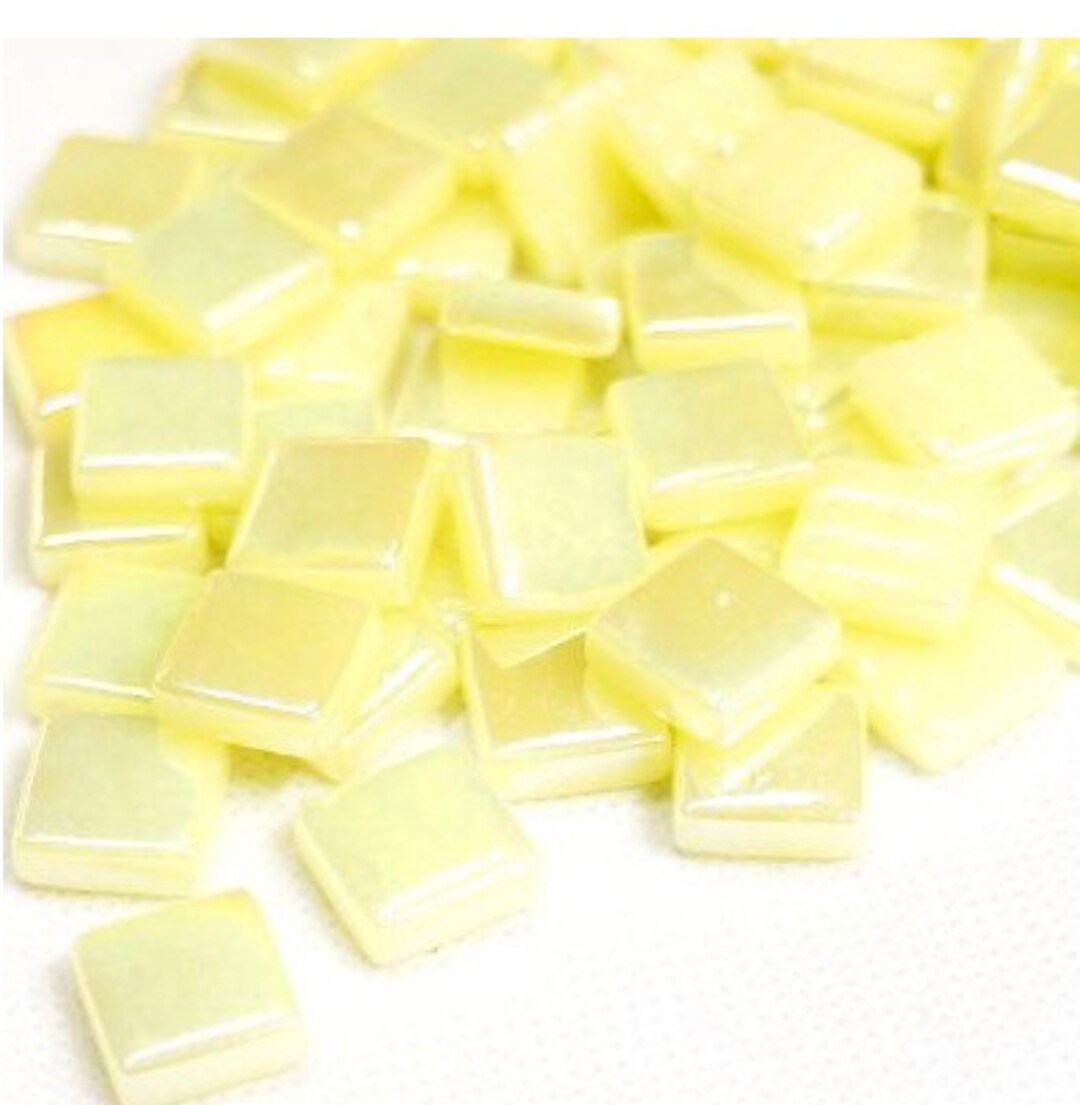 12mm(1/2") Yellow Pollen Iridescent Recycled Glass Square Mosaic Tiles ...