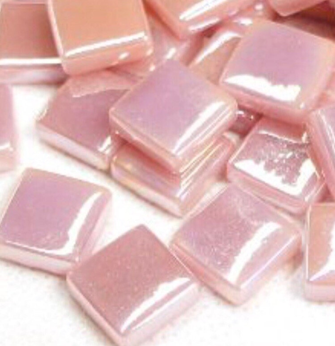 12mm(1/2") Rose Pearlized Recycled Glass Square Mosaic Tiles(50pc ...
