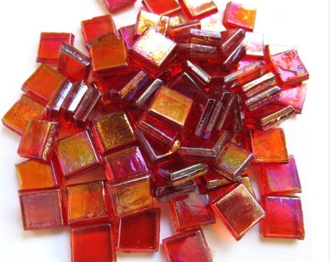 10mm (3/8") Mini Cherry Red Iridescent Transparent Glass Mosaic Tiles ...