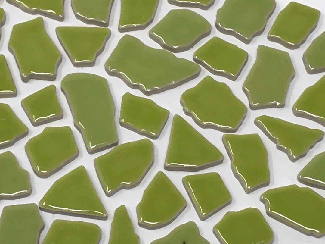 Kiwi Green Glazed Ceramic Jigsaw Tiles//mosaic Tiles//mosaic Surplus ...