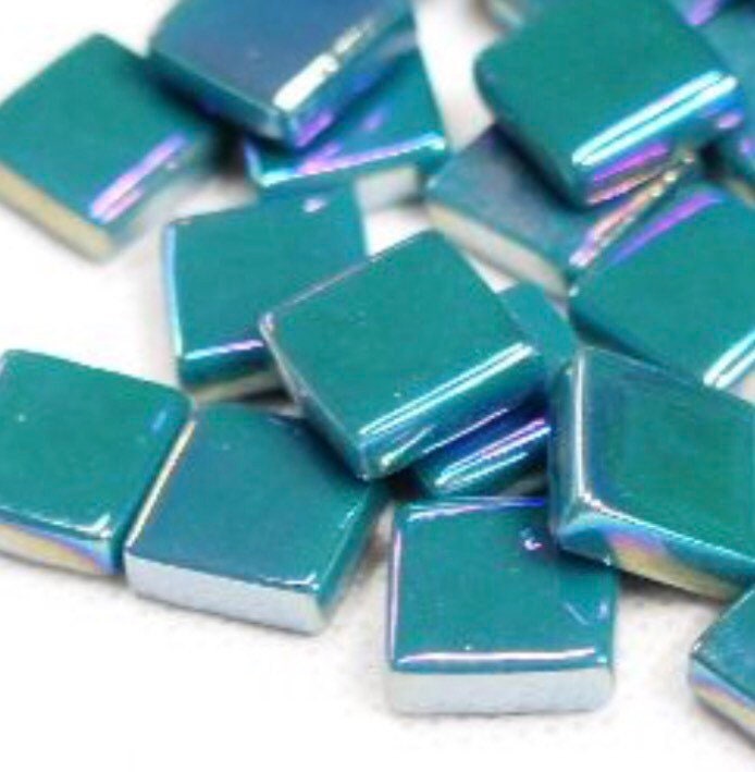 12mm1/2 Deep Teal Pearlized Recycled Glass Square - Etsy