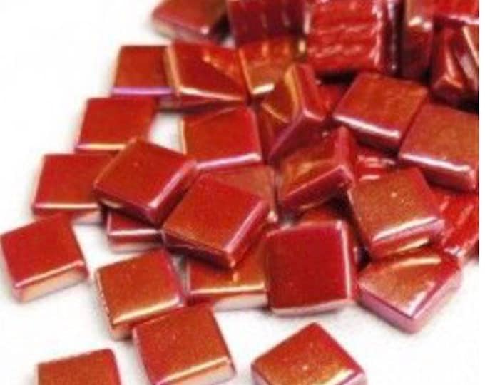 12mm(1/2") Blood Red Pearlized Recycled Glass Square Mosaic Tiles(50pc ...