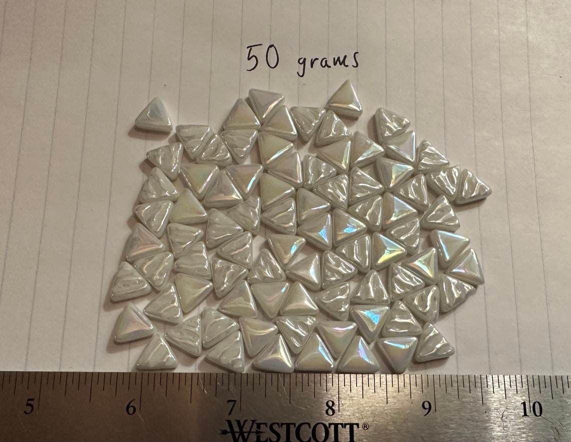 MINI 10mm Iridized White Glass Triangles 50g (+\-85pc)//glass Triangles ...