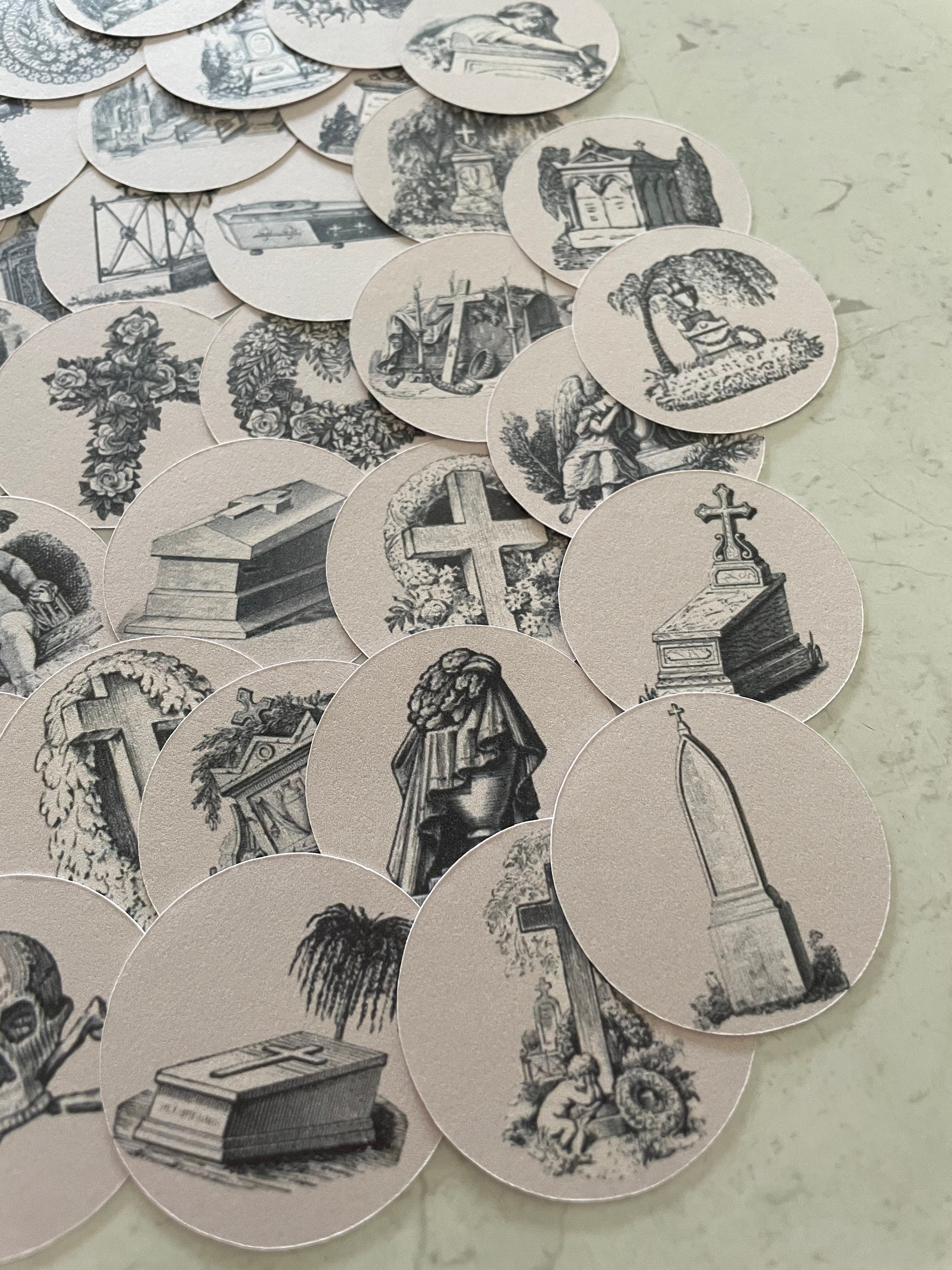 Antique Style Victoriana Mourning Tags Round Cards or Stickers Skulls ...