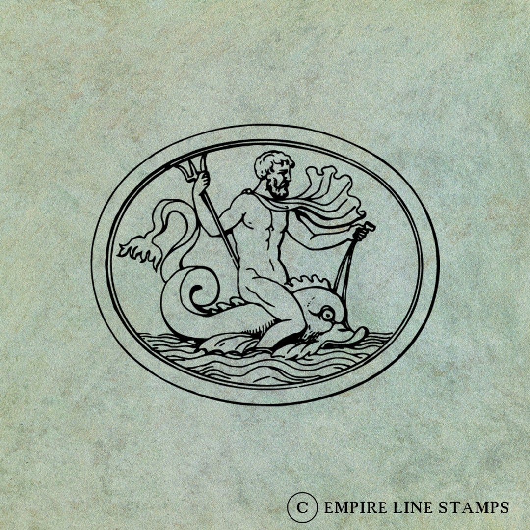 Classical Greek Neoclassical Neptune on Dolphin Oval Decorative Element ...