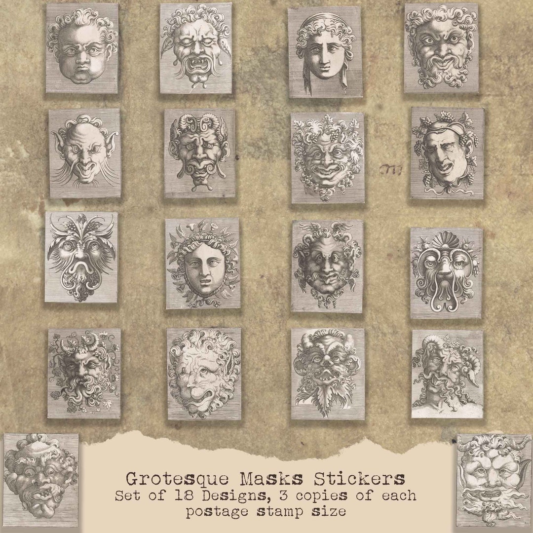 Stickers Peel and Stick Grotesque Masks 17th Century Illustration 18 ...