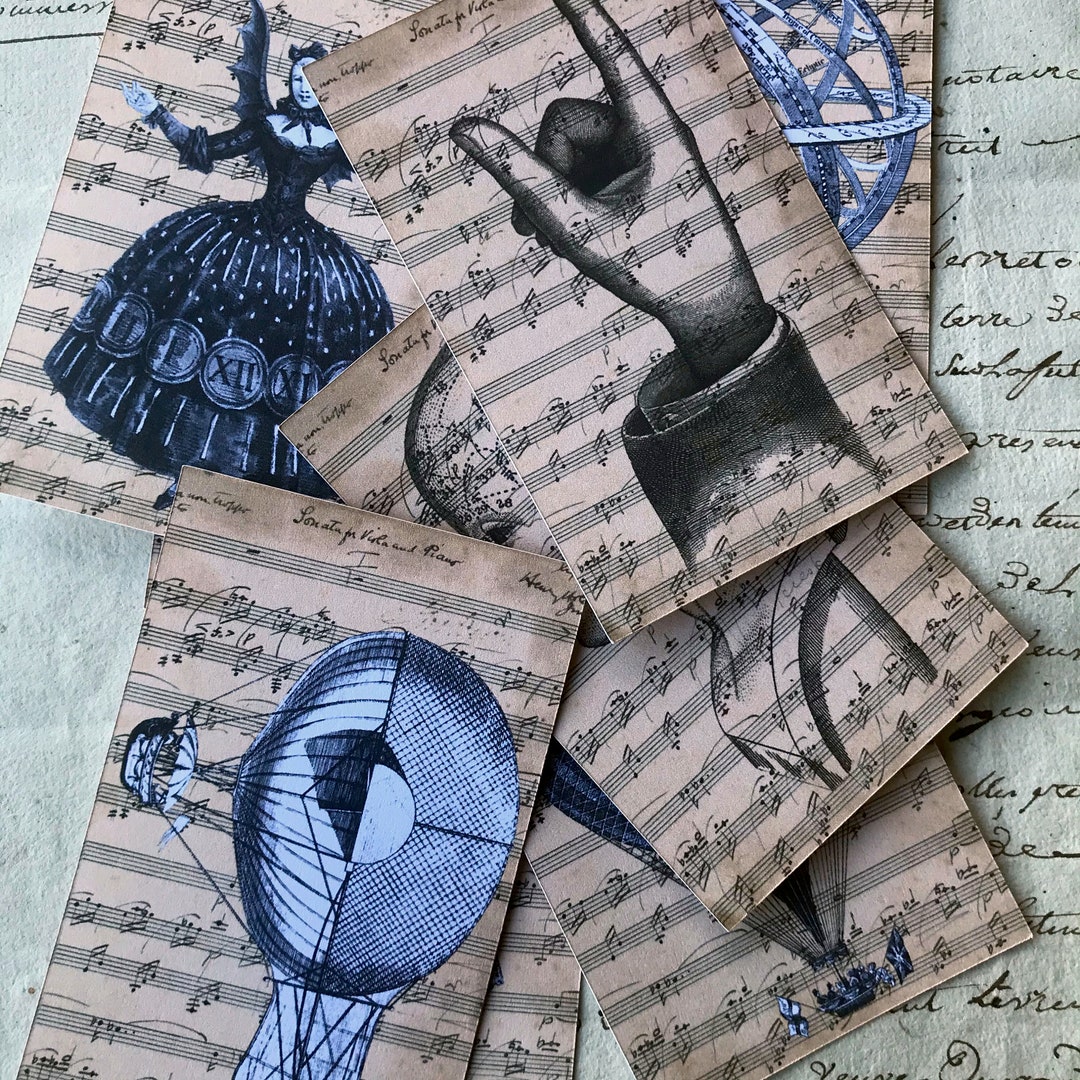 Antique Style Steampunk Ephemera Note Gift Cards Sheet Music Old Paper ...