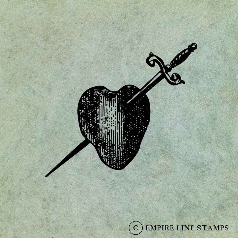 Heart Pierced by Sword Dagger LARGE - Antique Style Clear Stamp - Etsy