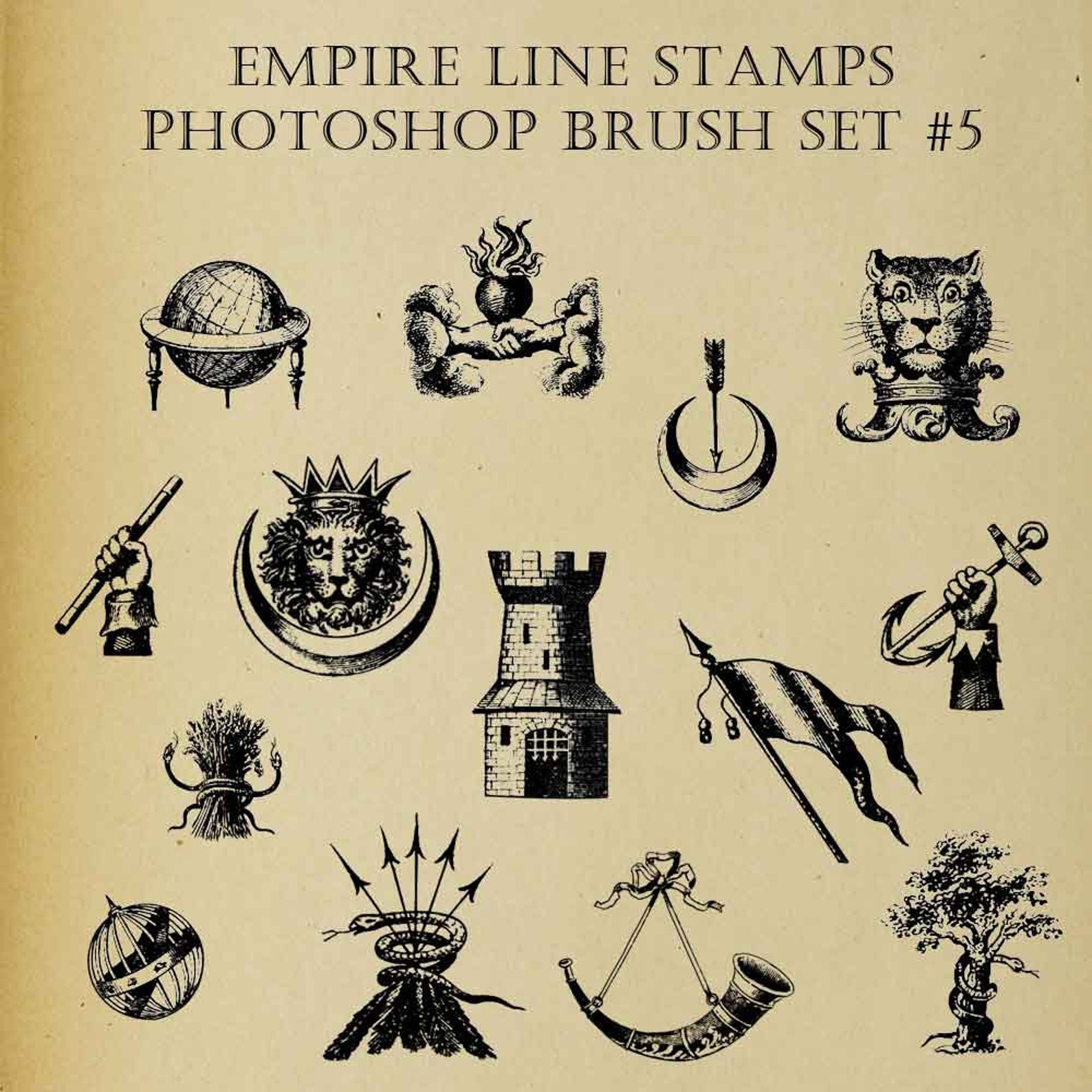 Set of FOURTEEN Photoshop Brushes Icons Symbols Heraldic Family Crest ...