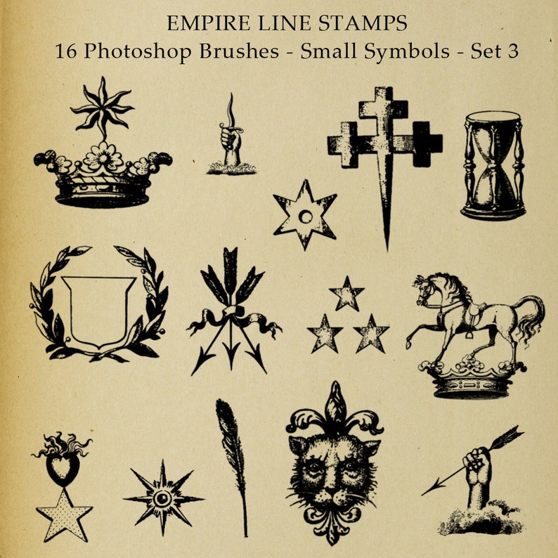 Set of FOURTEEN Photoshop Brushes Icons Symbols Heraldic Family Crest ...