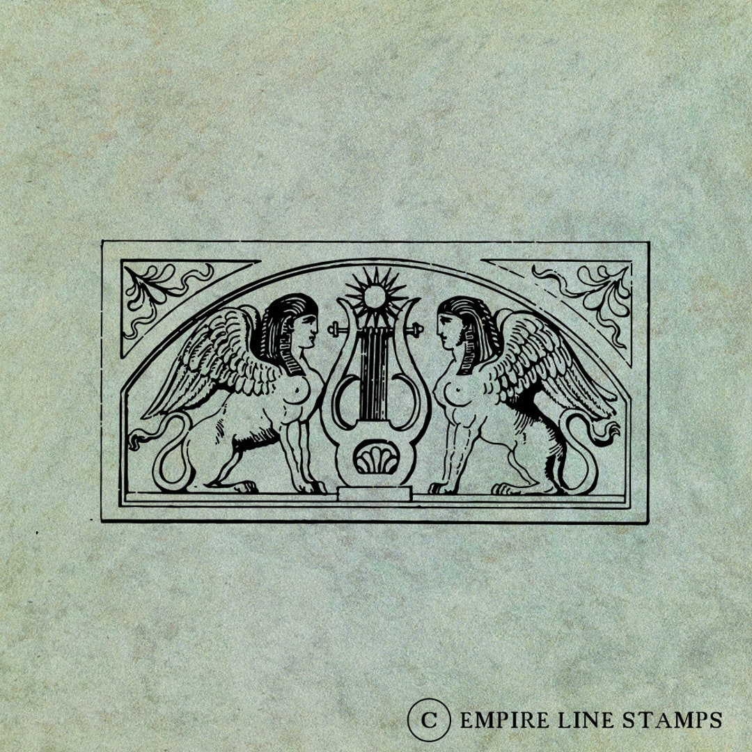 Header Border Neoclassical Egyptian Revival Sphinx Napoleonic Lyre Sun ...